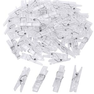 bronagrand 100pcs mini clear plastic utility paper clip, clothespins clip, clothes line clips,photo clips