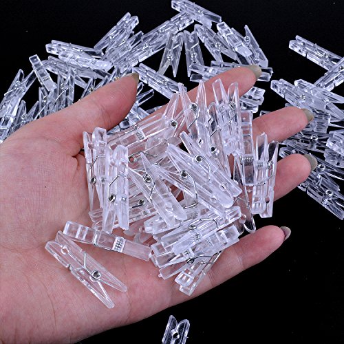 BronaGrand 100pcs Mini Clear Plastic Utility Paper Clip, Clothespins Clip, Clothes Line Clips,Photo Clips