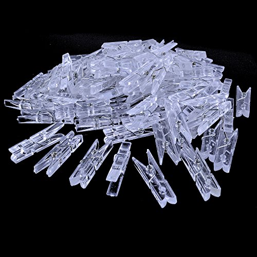 BronaGrand 100pcs Mini Clear Plastic Utility Paper Clip, Clothespins Clip, Clothes Line Clips,Photo Clips