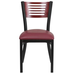 Flash Furniture HERCULES Series Black Slat Back Metal Restaurant Chair - Mahogany Wood Back, Burgundy Vinyl Seat