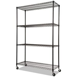 alera nsf certified 4-shelf wire shelving kit with casters, 48w x 18d x 72h, black