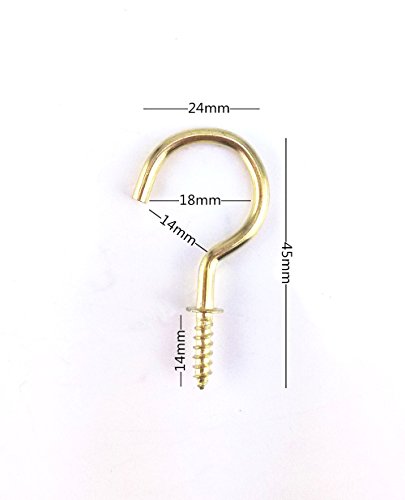 yueton 50pcs Metal Screw-in Ceiling Hooks Cup Hooks (Gold)