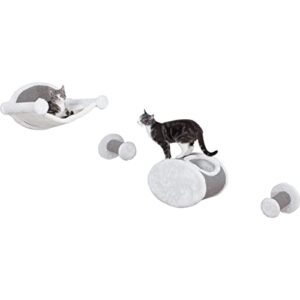 trixie wall mounted cat lounge set, hammock and condo with two steps, cat furniture, scratching post, gray