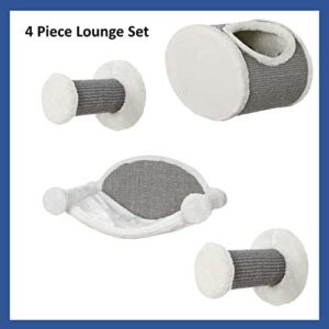 TRIXIE Wall Mounted Cat Lounge Set, Hammock and Condo with Two Steps, Cat Furniture, Scratching Post, Gray