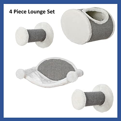 TRIXIE Wall Mounted Cat Lounge Set, Hammock and Condo with Two Steps, Cat Furniture, Scratching Post, Gray