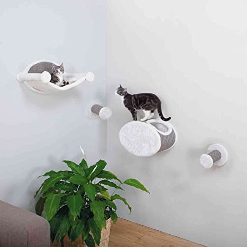 TRIXIE Wall Mounted Cat Lounge Set, Hammock and Condo with Two Steps, Cat Furniture, Scratching Post, Gray