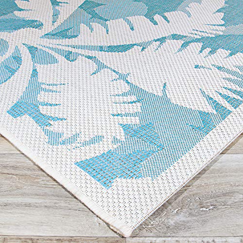 Couristan Monaco Coastal Flora Indoor/Outdoor Machine Made Area Rug, 2' x 3'7", Ivory/Turquoise