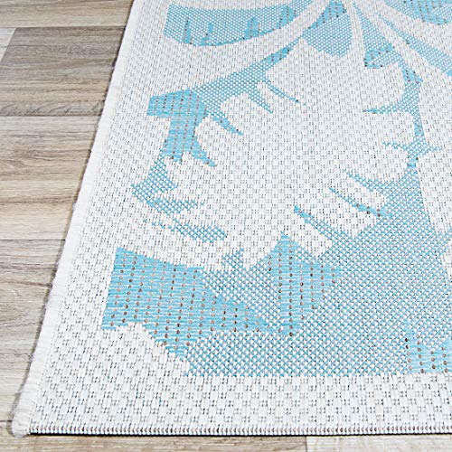 Couristan Monaco Coastal Flora Indoor/Outdoor Machine Made Area Rug, 2' x 3'7", Ivory/Turquoise