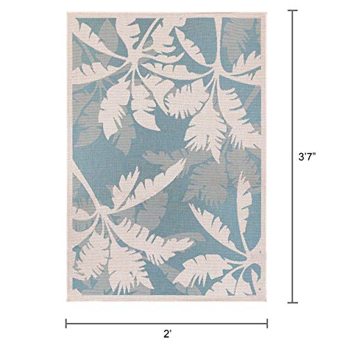 Couristan Monaco Coastal Flora Indoor/Outdoor Machine Made Area Rug, 2' x 3'7", Ivory/Turquoise