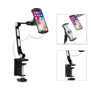 Suptek Aluminum Alloy Cell Phone Desk Mount 360° Tablet Stand and Holders Adjustable for iPad, iPhone, Samsung, Asus and More 4.7-11 inch Devices, Good for Bed, Kitchen, Office (YF208B)