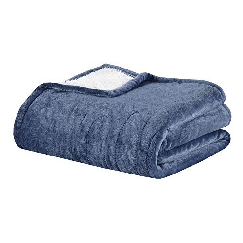 Woolrich Heated Plush to Berber Electric Blanket Throw Ultra Soft Knitted , Super Warm and Snuggly Cozy with Auto Shut Off and Multi Heat Level Setting Controllers, Throw: 60x70", Sapphire