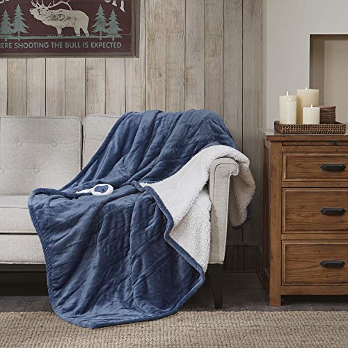 Woolrich Heated Plush to Berber Electric Blanket Throw Ultra Soft Knitted , Super Warm and Snuggly Cozy with Auto Shut Off and Multi Heat Level Setting Controllers, Throw: 60x70", Sapphire