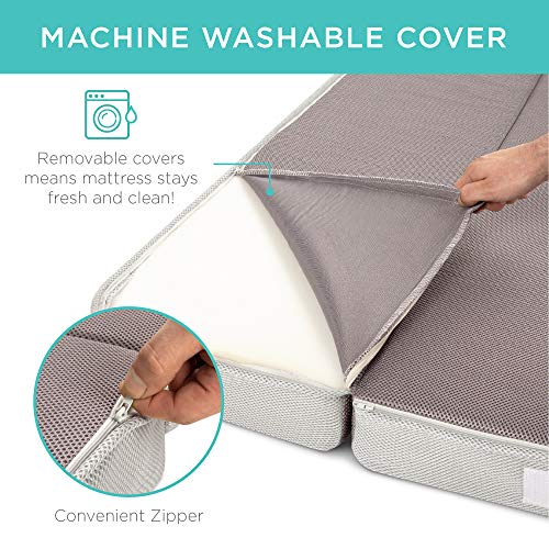 Best Choice Products 4in Portable Mattress Folding Mattress Topper Twin for Camping, Guest, Toddler, Foam Plush w/Carry Case - Gray