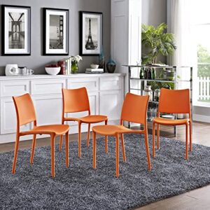 Modway Hipster Contemporary Modern Molded Plastic Stacking Four Dining Chairs in Orange