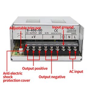 400W 60V Switch Power Supply, DC Power S-400-60 6.6A for CNC Router Single Output Foaming Mill Cut Engraver Plasma