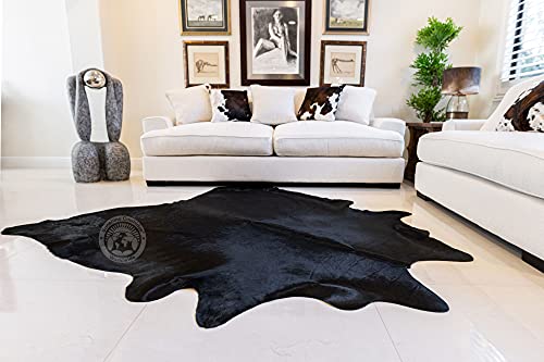 Genuine Black Cowhide Rug Approx. Size 6 x 6-7 ft. 180 x 220 cm