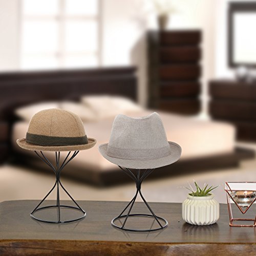 MyGift Table Hat Rack, Black Metal Wire Wig Display Stand, Fedora or Baseball Cap Storage Form, Set of 2