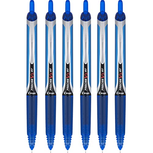 PILOT Precise V5 RT Retractable Rolling Ball Pens, 0.5mm Extra Fine Point, Blue Ink, 6 Pack