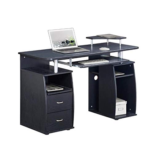 Pemberly Row Home Office Computer Desk in Espresso with CPU Storage Cabinet and Drawers