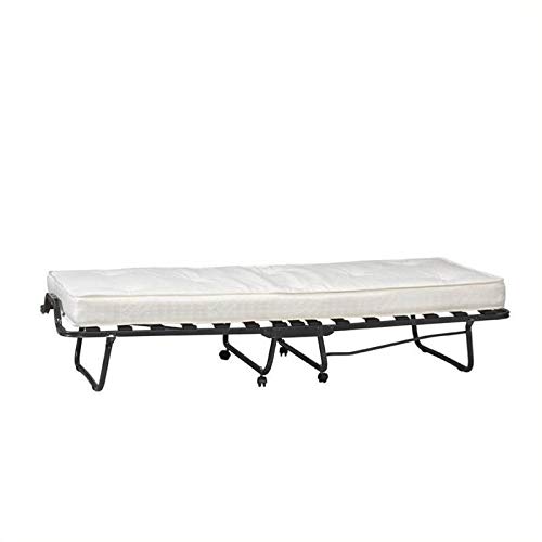 Pemberly Row Contemporary Metal Folding Bed with Memory Foam Mattress in Beige