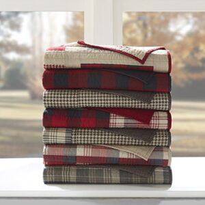 Woolrich Luxury Quilted Throw - Cabin Lifestyle, Patchwork with Moose Design All Season, Lightweight and Breathable Cozy Bedding Layer Throws for Couch Sofa, 50" W x 70" L, Sunset Red