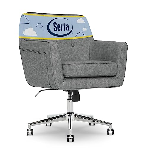 Serta Ashland Ergonomic Home Office Chair with Memory Foam Cushioning Chrome-Finished Stainless Steel Base, 360-Degree Mobility, Fabric, Grey