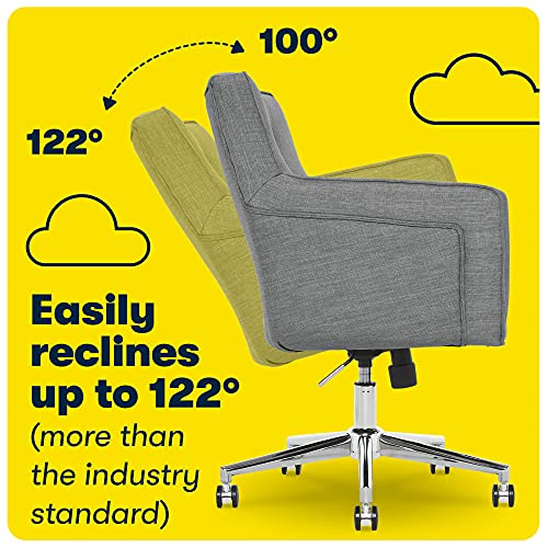 Serta Ashland Ergonomic Home Office Chair with Memory Foam Cushioning Chrome-Finished Stainless Steel Base, 360-Degree Mobility, Fabric, Grey