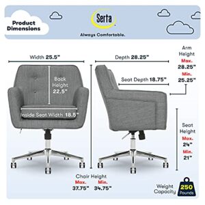 Serta Ashland Ergonomic Home Office Chair with Memory Foam Cushioning Chrome-Finished Stainless Steel Base, 360-Degree Mobility, Fabric, Grey