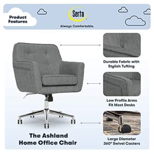 Serta Ashland Ergonomic Home Office Chair with Memory Foam Cushioning Chrome-Finished Stainless Steel Base, 360-Degree Mobility, Fabric, Grey