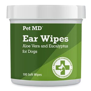 pet md - dog ear cleaner wipes - otic cleanser for dogs to stop ear itching, and infections with aloe and eucalyptus - 100 count