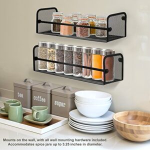 Greenco Wall Mount Single Tier Mesh Spice Rack, Black, Set 2