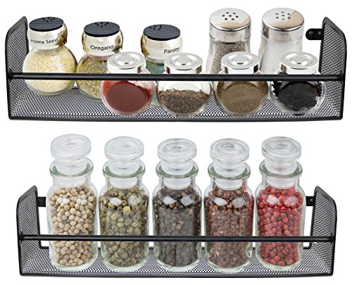 Greenco Wall Mount Single Tier Mesh Spice Rack, Black, Set 2