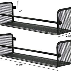 Greenco Wall Mount Single Tier Mesh Spice Rack, Black, Set 2