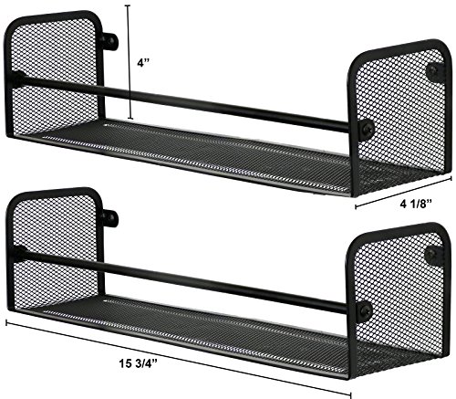 Greenco Wall Mount Single Tier Mesh Spice Rack, Black, Set 2