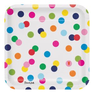 creative converting party supplies french bull dots-9-inch square dinner plate, 10-count, dinner, birthday dots