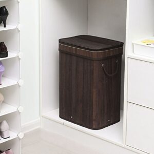 SONGMICS Bamboo Laundry Hamper Storage Basket Foldable Dirty Clothes Hamper with Lid Handles and Removable Liner Rectangular Dark Brown ULCB10B