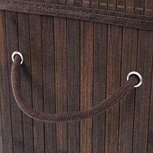 SONGMICS Bamboo Laundry Hamper Storage Basket Foldable Dirty Clothes Hamper with Lid Handles and Removable Liner Rectangular Dark Brown ULCB10B