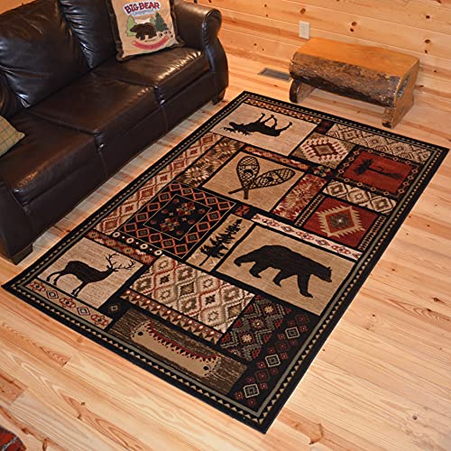 Rustic Lodge Bear Moose Deer 8x10 Area Rug, 7'10"x9'10" 6913