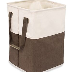 BIRDROCK HOME Square Cloth Laundry Hamper with Handles - Dirty Clothes Sorter - Easy Storage - Foldable - Brown and White Canvas