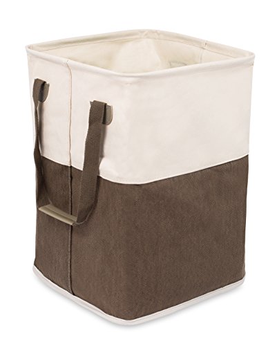 BIRDROCK HOME Square Cloth Laundry Hamper with Handles - Dirty Clothes Sorter - Easy Storage - Foldable - Brown and White Canvas