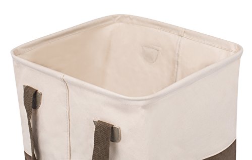 BIRDROCK HOME Square Cloth Laundry Hamper with Handles - Dirty Clothes Sorter - Easy Storage - Foldable - Brown and White Canvas