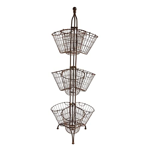 Creative Co-Op Tall Metal Stand with 9 Wire Basket, Rust