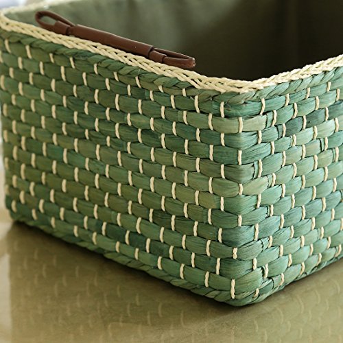 Baskets Woven Maize Straw Storage Bins with Handle (Medium, Green)