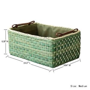 Baskets Woven Maize Straw Storage Bins with Handle (Medium, Green)