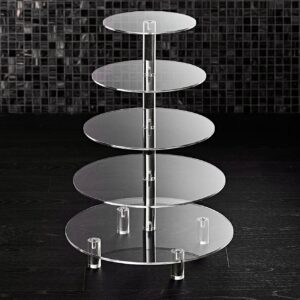 Hayley Cherie 5 Tier Round Cupcake Stand - Extra Thick 5mm Base - Acrylic Tiered Cake Stand - Dessert Tower - Weddings, Graduation, Birthday Parties (5 Tier)