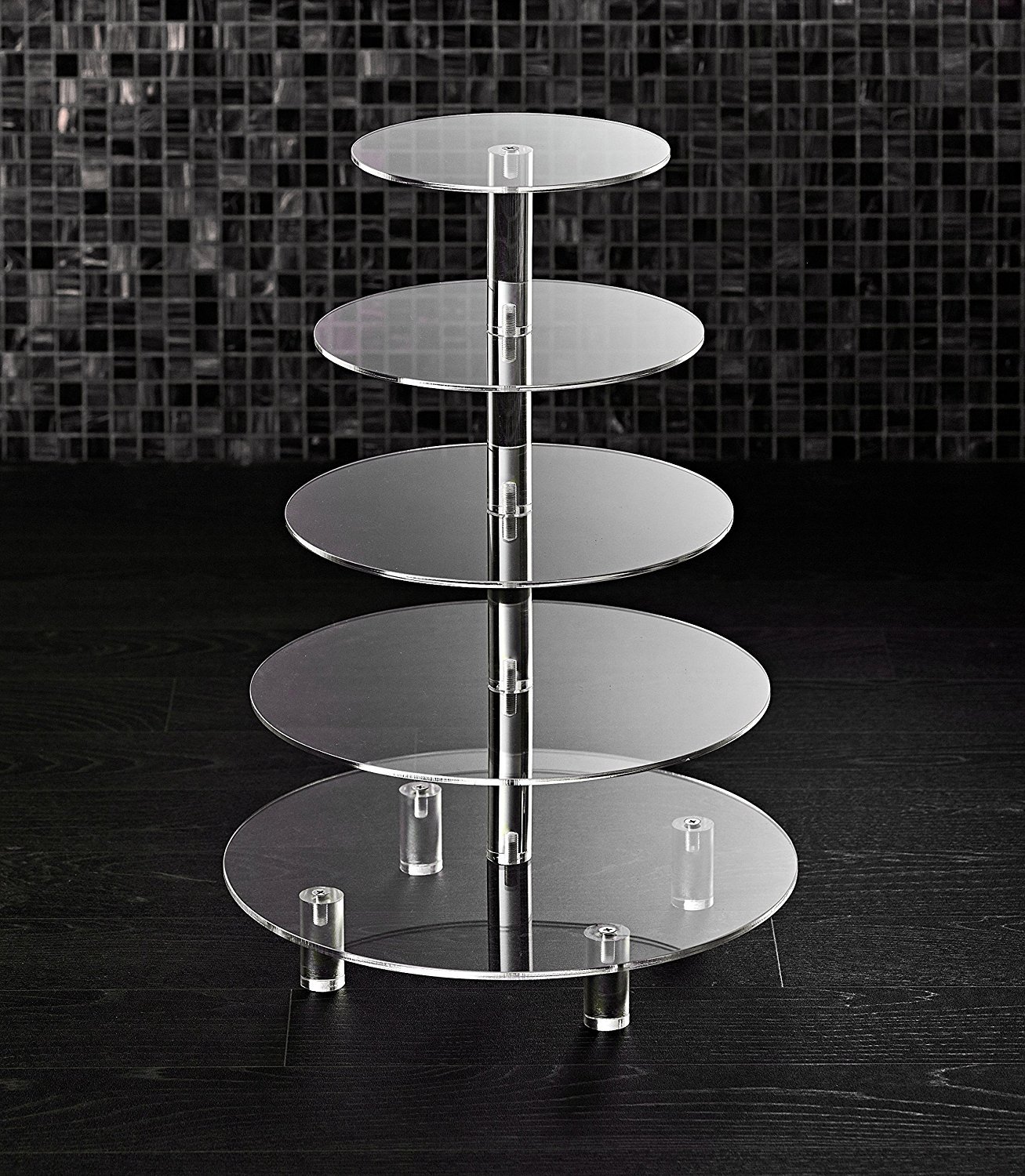 Hayley Cherie 5 Tier Round Cupcake Stand - Extra Thick 5mm Base - Acrylic Tiered Cake Stand - Dessert Tower - Weddings, Graduation, Birthday Parties (5 Tier)