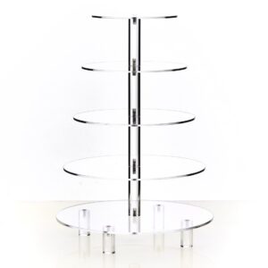 Hayley Cherie 5 Tier Round Cupcake Stand - Extra Thick 5mm Base - Acrylic Tiered Cake Stand - Dessert Tower - Weddings, Graduation, Birthday Parties (5 Tier)