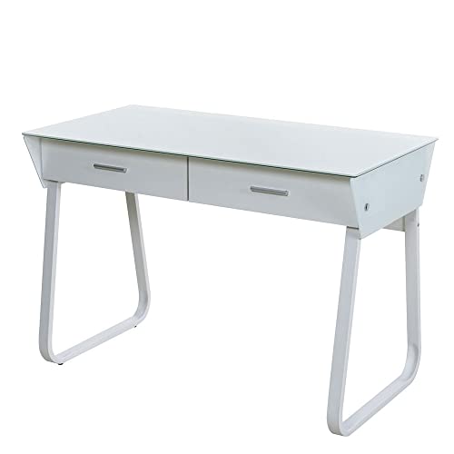 OneSpace Ultramodern Glass Computer Desk with Drawers, White Medium