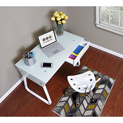 OneSpace Ultramodern Glass Computer Desk with Drawers, White Medium