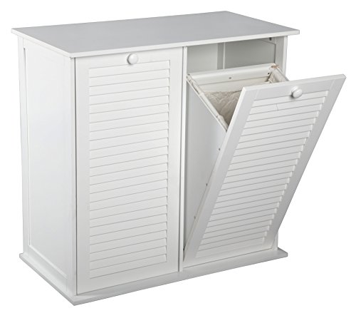 eHemco Dual Basket Tilt Out Laundry Sorter with 2 Removable Cotton Bags, White